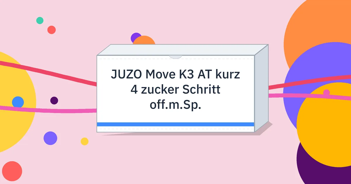 Symbolbild: Packung mit der Aufschrift JUZO Move K3 AT kurz 4 zucker Schritt off.m.Sp. (PZN 20683432) – Verfügbarkeit und Bezug in Apotheken in Frankfurt am Main