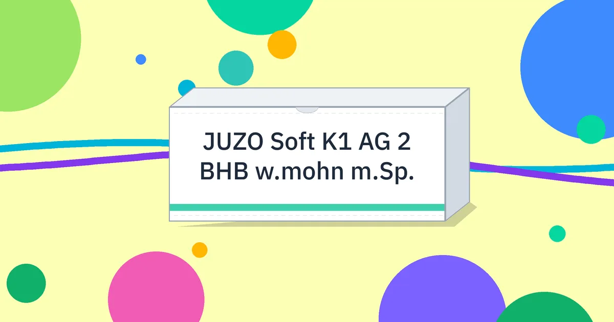 Symbolbild: Packung mit der Aufschrift JUZO Soft K1 AG 2 BHB w.mohn m.Sp. (PZN 14837032) – Verfügbarkeit und Bezug in Apotheken in Frankfurt am Main