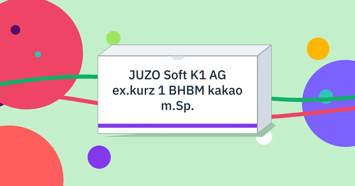 Symbolbild: Packung mit der Aufschrift JUZO Soft K1 AG ex.kurz 1 BHBM kakao m.Sp. (PZN 14856621) – Verfügbarkeit und Bezug in Apotheken in Frankfurt am Main