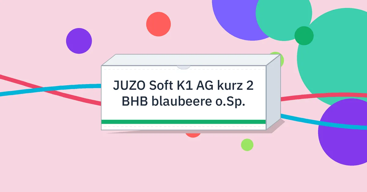 Symbolbild: Packung mit der Aufschrift JUZO Soft K1 AG kurz 2 BHB blaubeere o.Sp. (PZN 14822958) – Verfügbarkeit und Bezug in Apotheken in Frankfurt am Main