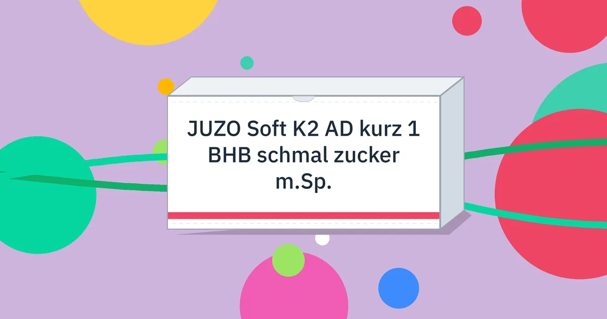 Symbolbild: Packung mit der Aufschrift JUZO Soft K2 AD kurz 1 BHB schmal zucker m.Sp. (PZN 15465466) – Verfügbarkeit und Bezug in Apotheken in Frankfurt am Main