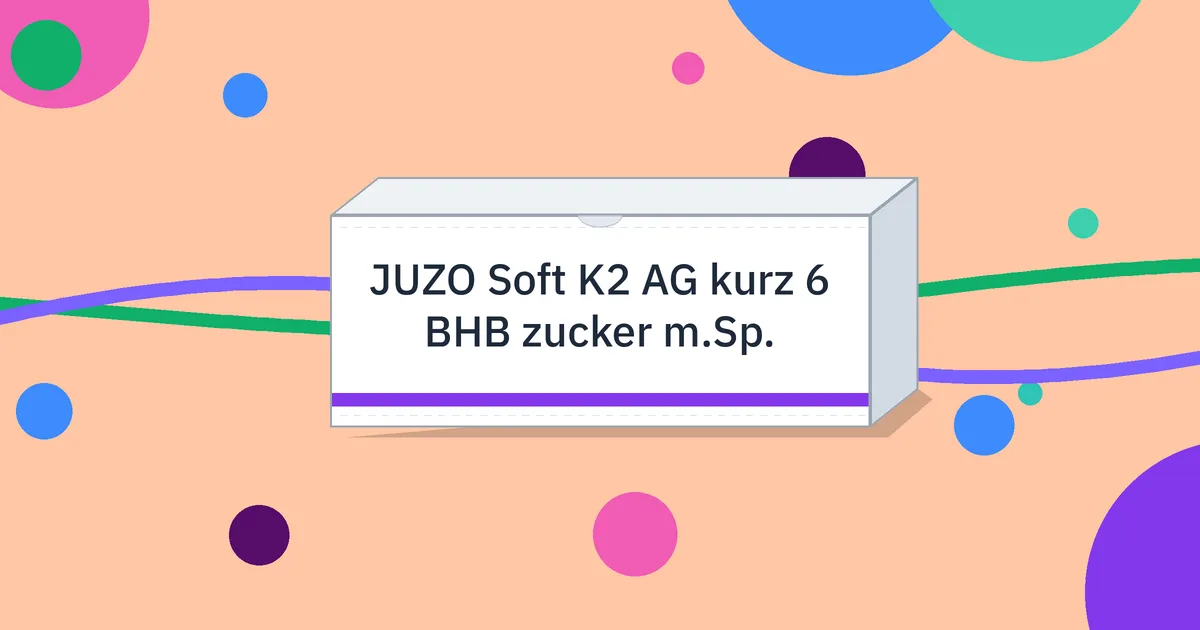 Symbolbild: Packung mit der Aufschrift JUZO Soft K2 AG kurz 6 BHB zucker m.Sp. (PZN 14825939) – Verfügbarkeit und Bezug in Apotheken in Frankfurt am Main