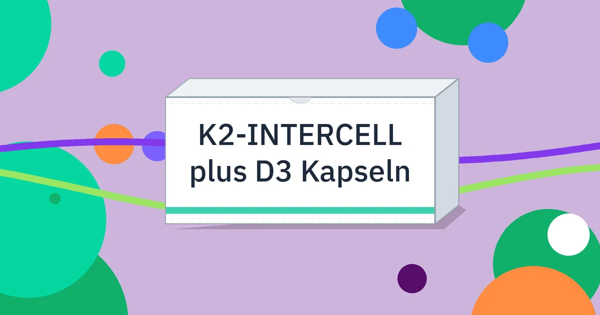 Symbolbild: Packung mit der Aufschrift K2-INTERCELL plus D3 Kapseln (PZN 13720291) – Verfügbarkeit und Bezug in Apotheken in Frankfurt am Main