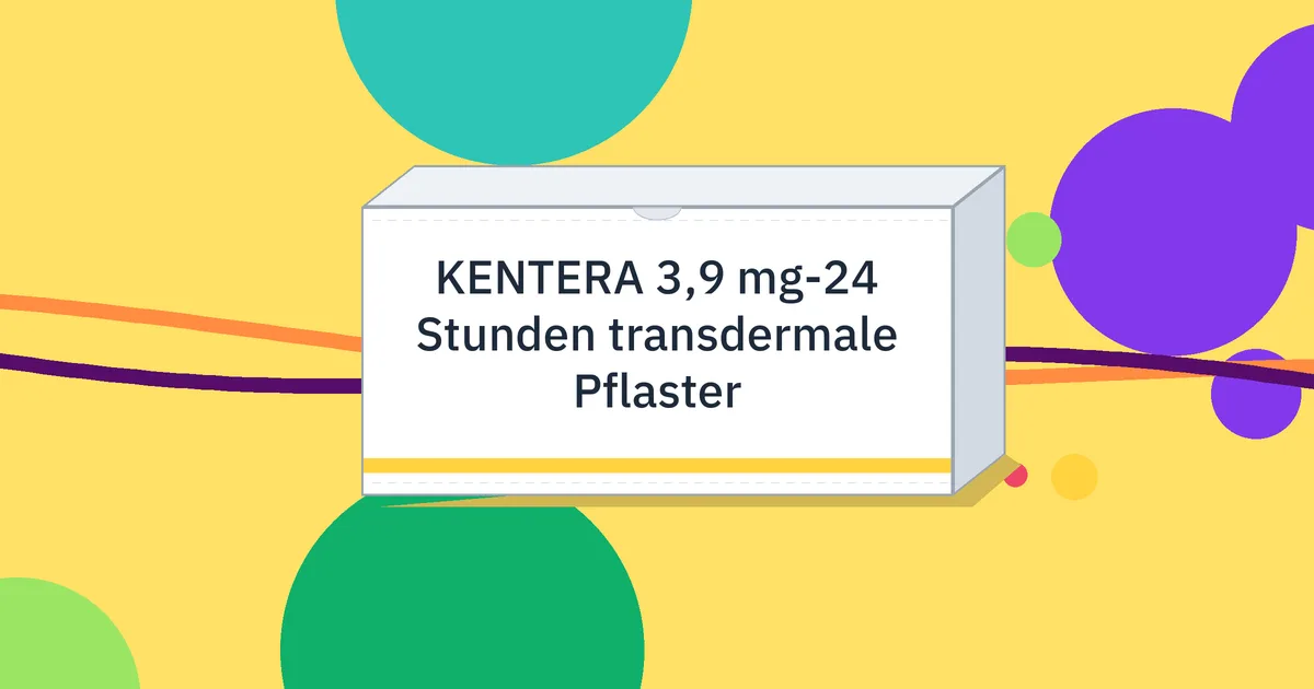 Symbolbild: Packung mit der Aufschrift KENTERA 3,9 mg-24 Stunden transdermale Pflaster (PZN 18810662) – Verfügbarkeit und Bezug in Apotheken in Frankfurt am Main
