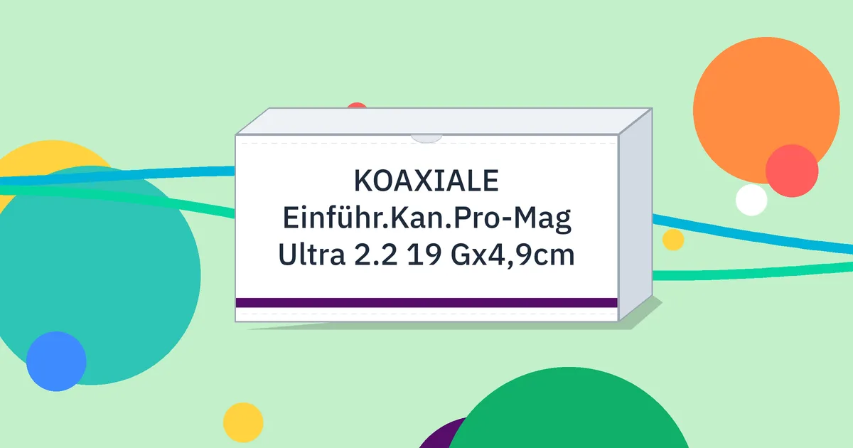 Symbolbild: Packung mit der Aufschrift KOAXIALE Einführ.Kan.Pro-Mag Ultra 2.2 19 Gx4,9cm (PZN 04504499) – Verfügbarkeit und Bezug in Apotheken in Frankfurt am Main