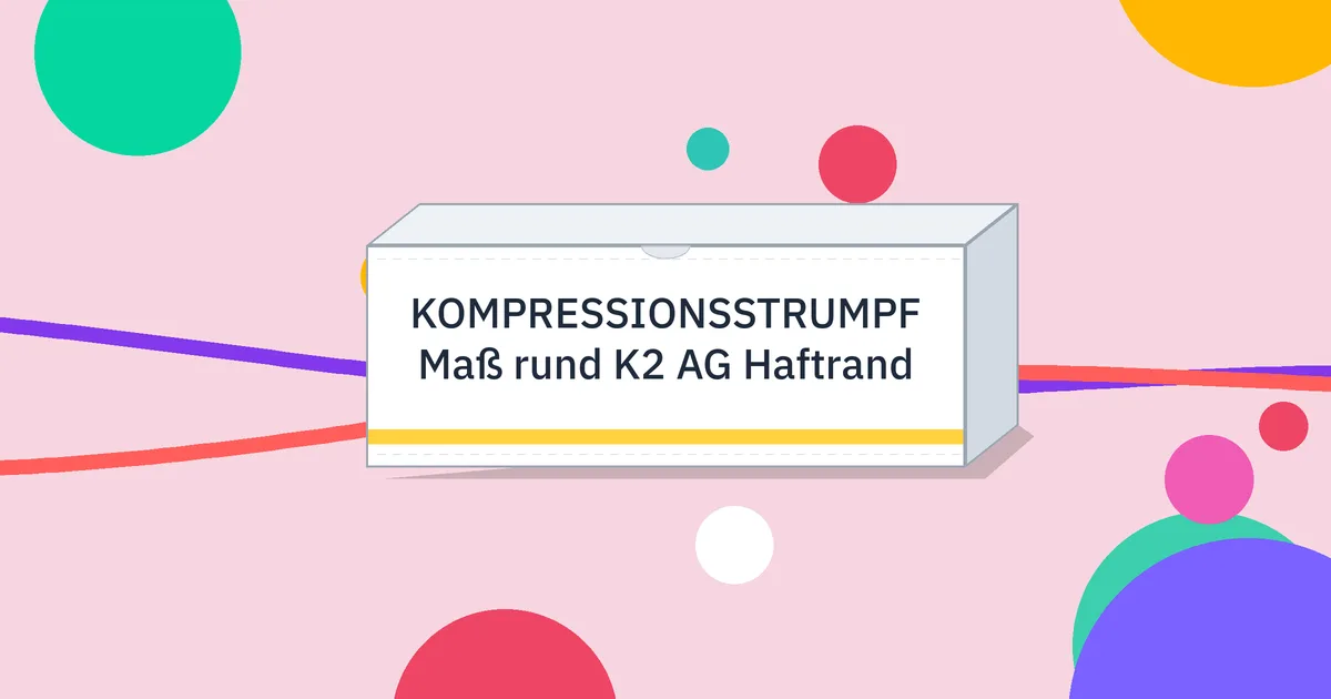 Symbolbild: Packung mit der Aufschrift KOMPRESSIONSSTRUMPF Maß rund K2 AG Haftrand (PZN 04777576) – Verfügbarkeit und Bezug in Apotheken in Frankfurt am Main
