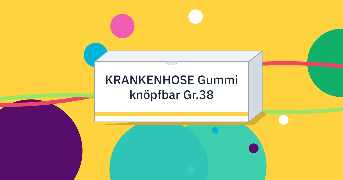 Symbolbild: Packung mit der Aufschrift KRANKENHOSE Gummi knöpfbar Gr.38 (PZN 01979776) – Verfügbarkeit und Bezug in Apotheken in Frankfurt am Main