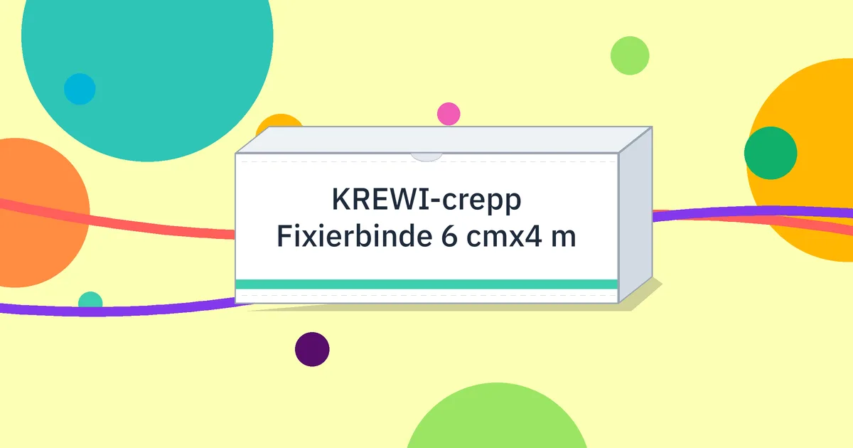 Symbolbild: Packung mit der Aufschrift KREWI-crepp Fixierbinde 6 cmx4 m (PZN 17299434) – Verfügbarkeit und Bezug in Apotheken in Frankfurt am Main