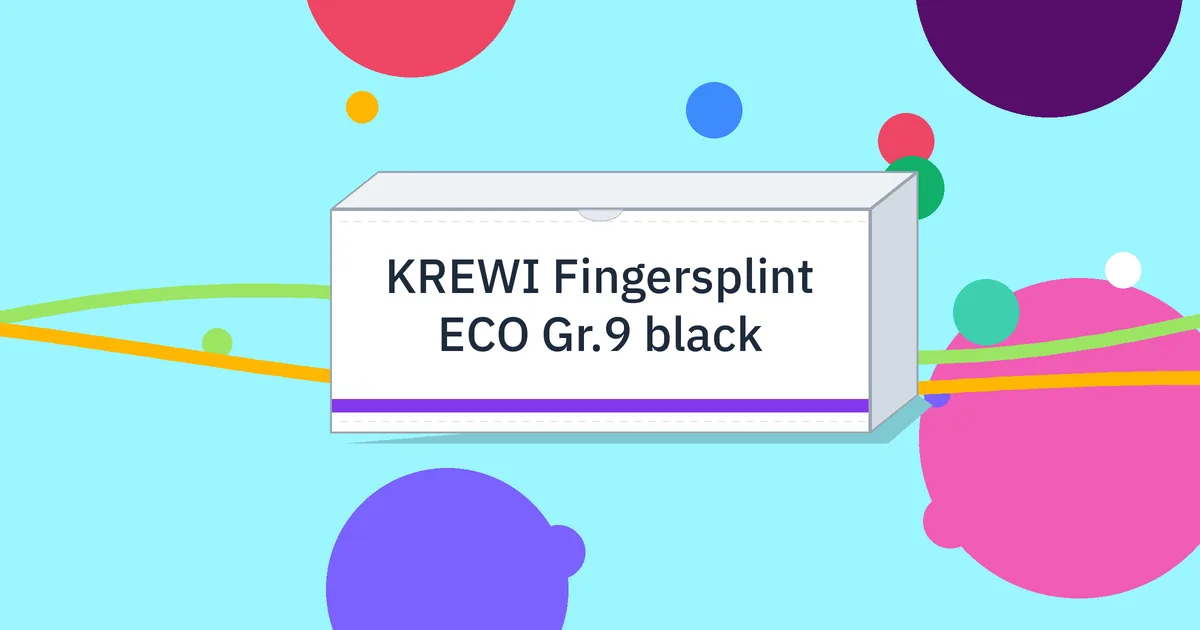 Symbolbild: Packung mit der Aufschrift KREWI Fingersplint ECO Gr.9 black (PZN 20392427) – Verfügbarkeit und Bezug in Apotheken in Frankfurt am Main