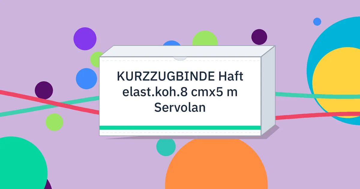 Symbolbild: Packung mit der Aufschrift KURZZUGBINDE Haft elast.koh.8 cmx5 m Servolan (PZN 04762563) – Verfügbarkeit und Bezug in Apotheken in Frankfurt am Main