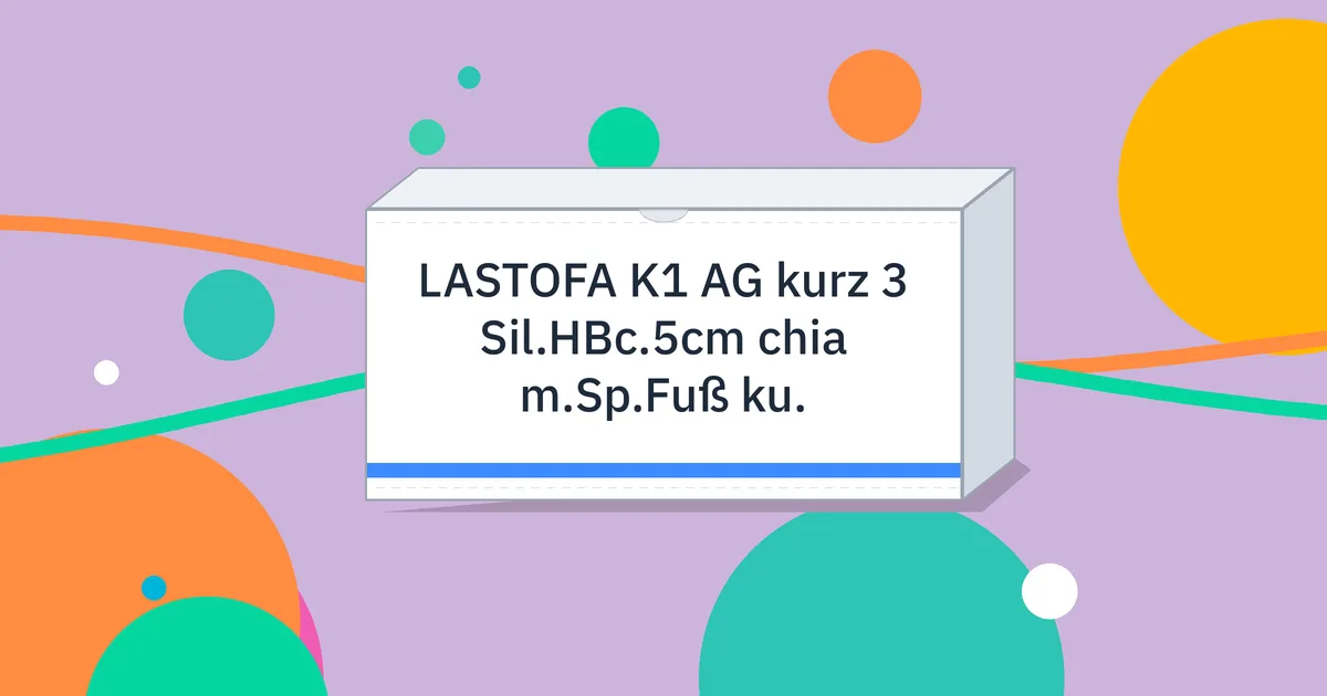 Symbolbild: Packung mit der Aufschrift LASTOFA K1 AG kurz 3 Sil.HBc.5cm chia m.Sp.Fuß ku. (PZN 13790682) – Verfügbarkeit und Bezug in Apotheken in Frankfurt am Main
