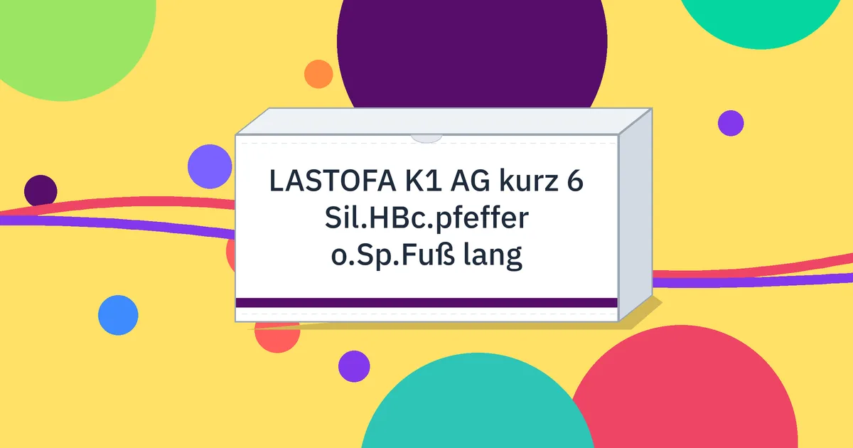 Symbolbild: Packung mit der Aufschrift LASTOFA K1 AG kurz 6 Sil.HBc.pfeffer o.Sp.Fuß lang (PZN 14149102) – Verfügbarkeit und Bezug in Apotheken in Frankfurt am Main