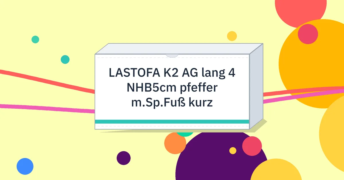 Symbolbild: Packung mit der Aufschrift LASTOFA K2 AG lang 4 NHB5cm pfeffer m.Sp.Fuß kurz (PZN 13805774) – Verfügbarkeit und Bezug in Apotheken in Frankfurt am Main