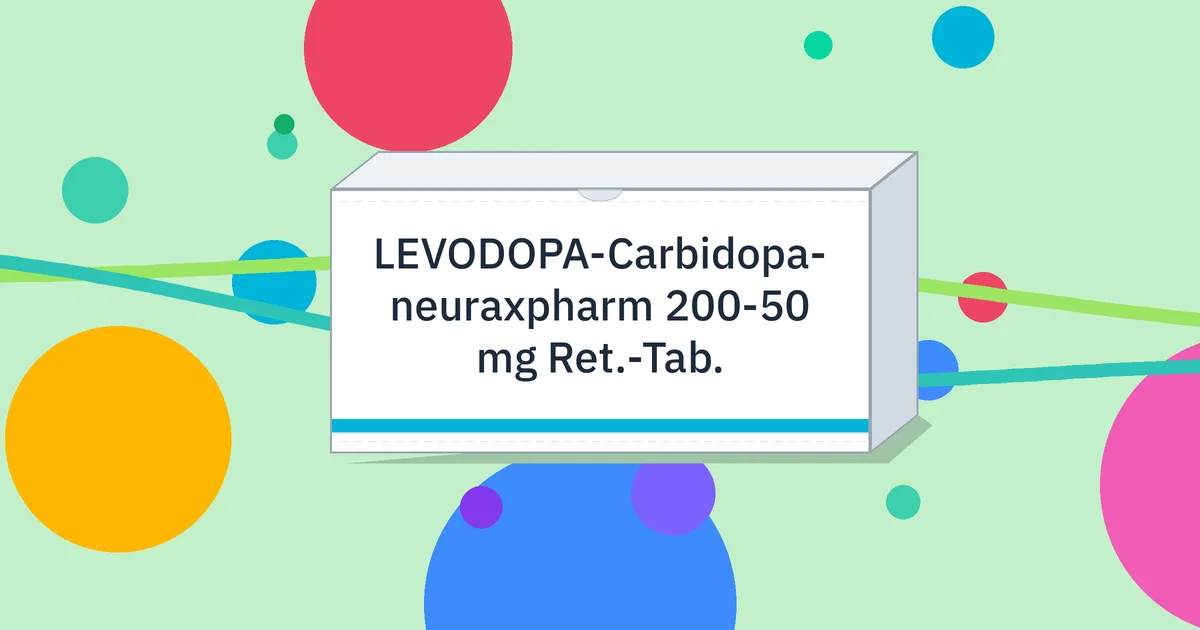 Symbolbild: Packung mit der Aufschrift LEVODOPA-Carbidopa-neuraxpharm 200-50 mg Ret.-Tab. (PZN 02918268) – Verfügbarkeit und Bezug in Apotheken in Frankfurt am Main