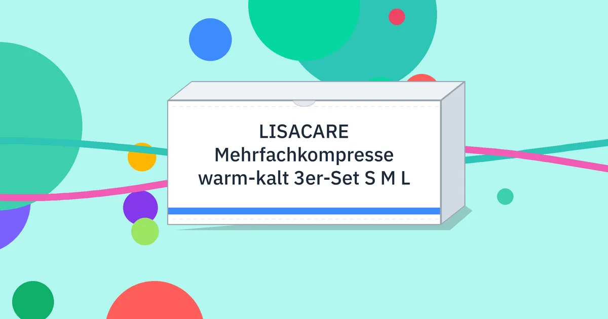Symbolbild: Packung mit der Aufschrift LISACARE Mehrfachkompresse warm-kalt 3er-Set S M L (PZN 19821892) – Verfügbarkeit und Bezug in Apotheken in Frankfurt am Main