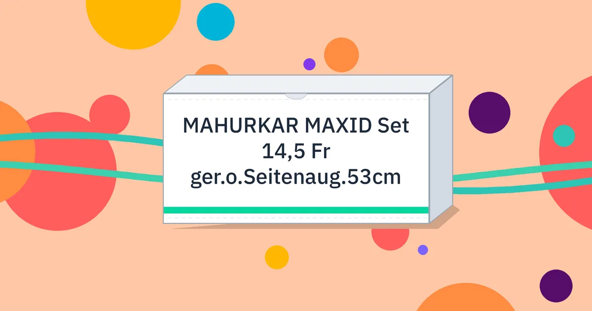 Symbolbild: Packung mit der Aufschrift MAHURKAR MAXID Set 14,5 Fr ger.o.Seitenaug.53cm (PZN 02763883) – Verfügbarkeit und Bezug in Apotheken in Frankfurt am Main