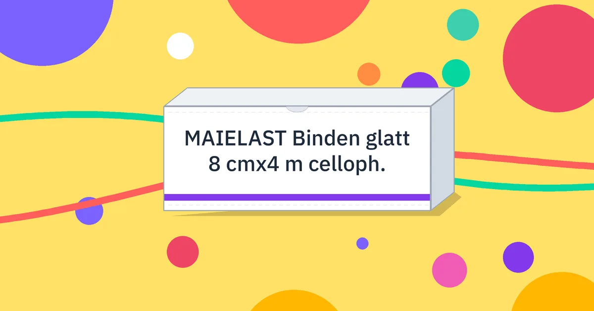 Symbolbild: Packung mit der Aufschrift MAIELAST Binden glatt 8 cmx4 m celloph. (PZN 00119600) – Verfügbarkeit und Bezug in Apotheken in Frankfurt am Main