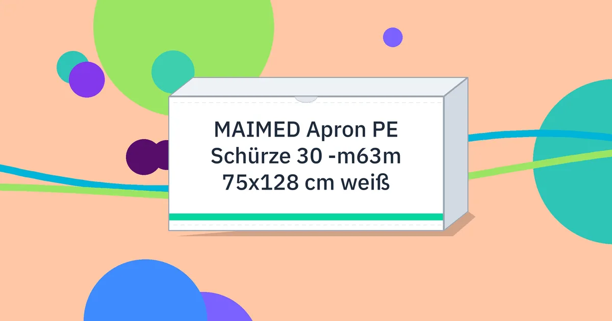 Symbolbild: Packung mit der Aufschrift MAIMED Apron PE Schürze 30 -m63m 75x128 cm weiß (PZN 06113952) – Verfügbarkeit und Bezug in Apotheken in Frankfurt am Main