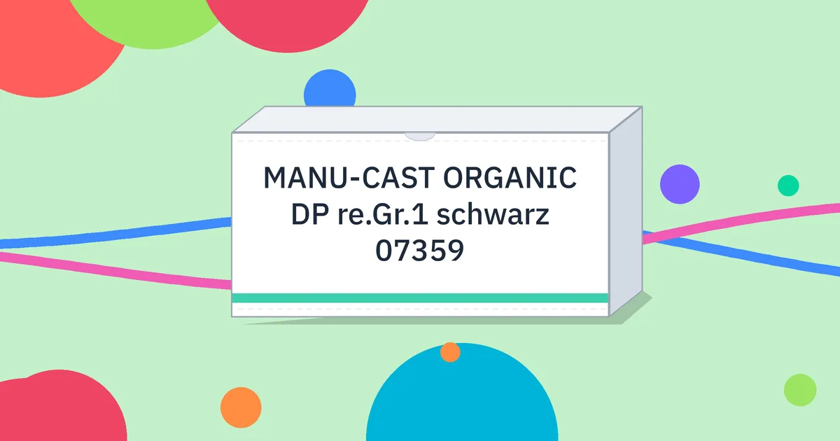 Symbolbild: Packung mit der Aufschrift MANU-CAST ORGANIC DP re.Gr.1 schwarz 07359 (PZN 17890067) – Verfügbarkeit und Bezug in Apotheken in Frankfurt am Main