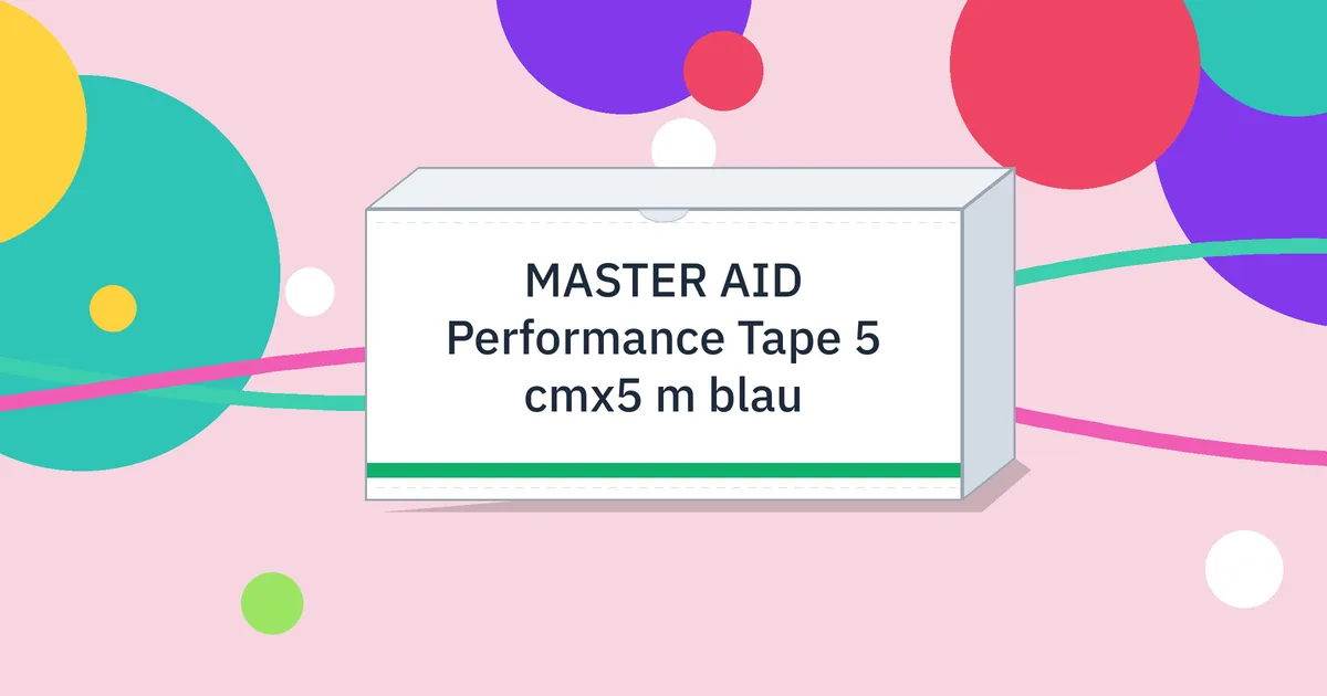 Symbolbild: Packung mit der Aufschrift MASTER AID Performance Tape 5 cmx5 m blau (PZN 11598408) – Verfügbarkeit und Bezug in Apotheken in Frankfurt am Main
