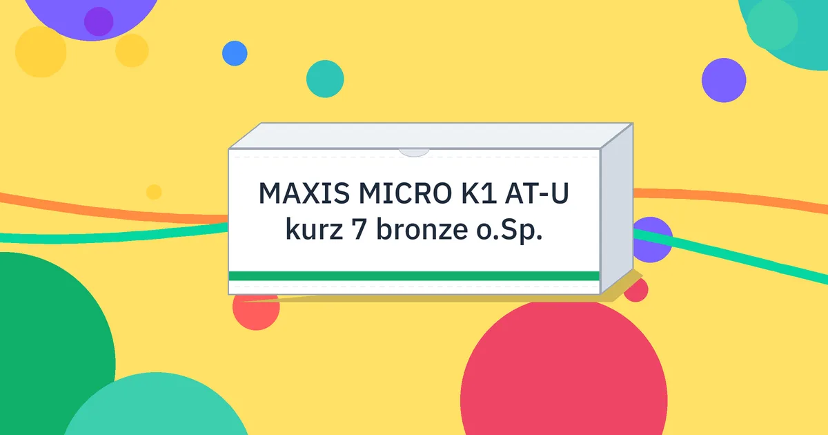 Symbolbild: Packung mit der Aufschrift MAXIS MICRO K1 AT-U kurz 7 bronze o.Sp. (PZN 17671833) – Verfügbarkeit und Bezug in Apotheken in Frankfurt am Main