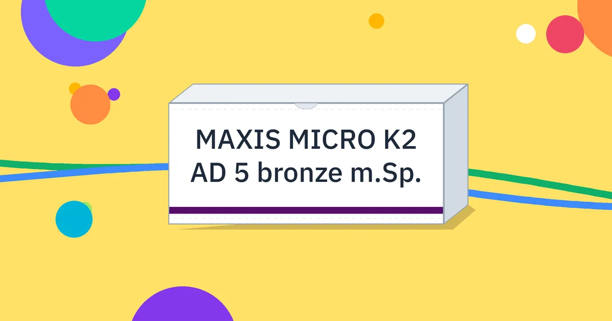 Symbolbild: Packung mit der Aufschrift MAXIS MICRO K2 AD 5 bronze m.Sp. (PZN 17673499) – Verfügbarkeit und Bezug in Apotheken in Frankfurt am Main