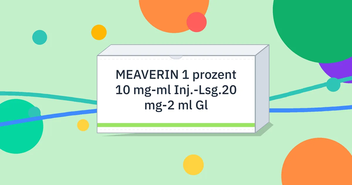 Symbolbild: Packung mit der Aufschrift MEAVERIN 1 prozent 10 mg-ml Inj.-Lsg.20 mg-2 ml Gl (PZN 11356177) – Verfügbarkeit und Bezug in Apotheken in Frankfurt am Main