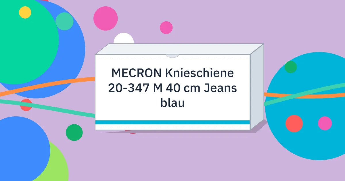 Symbolbild: Packung mit der Aufschrift MECRON Knieschiene 20-347 M 40 cm Jeans blau (PZN 02909996) – Verfügbarkeit und Bezug in Apotheken in Frankfurt am Main