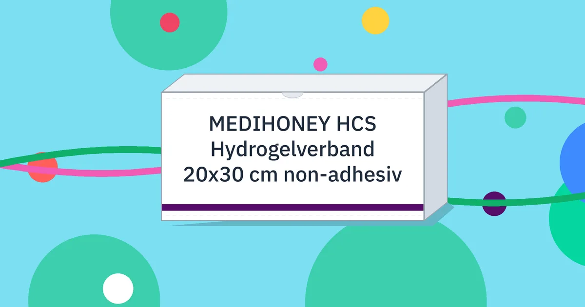 Symbolbild: Packung mit der Aufschrift MEDIHONEY HCS Hydrogelverband 20x30 cm non-adhesiv (PZN 11483094) – Verfügbarkeit und Bezug in Apotheken in Frankfurt am Main