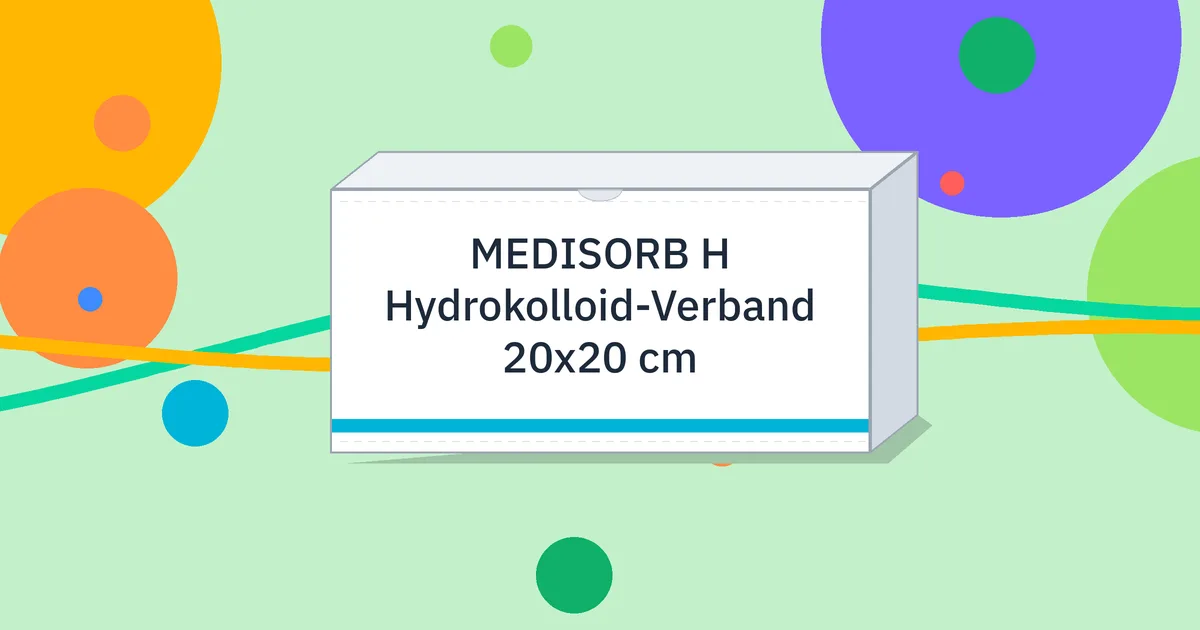 Symbolbild: Packung mit der Aufschrift MEDISORB H Hydrokolloid-Verband 20x20 cm (PZN 12700524) – Verfügbarkeit und Bezug in Apotheken in Frankfurt am Main