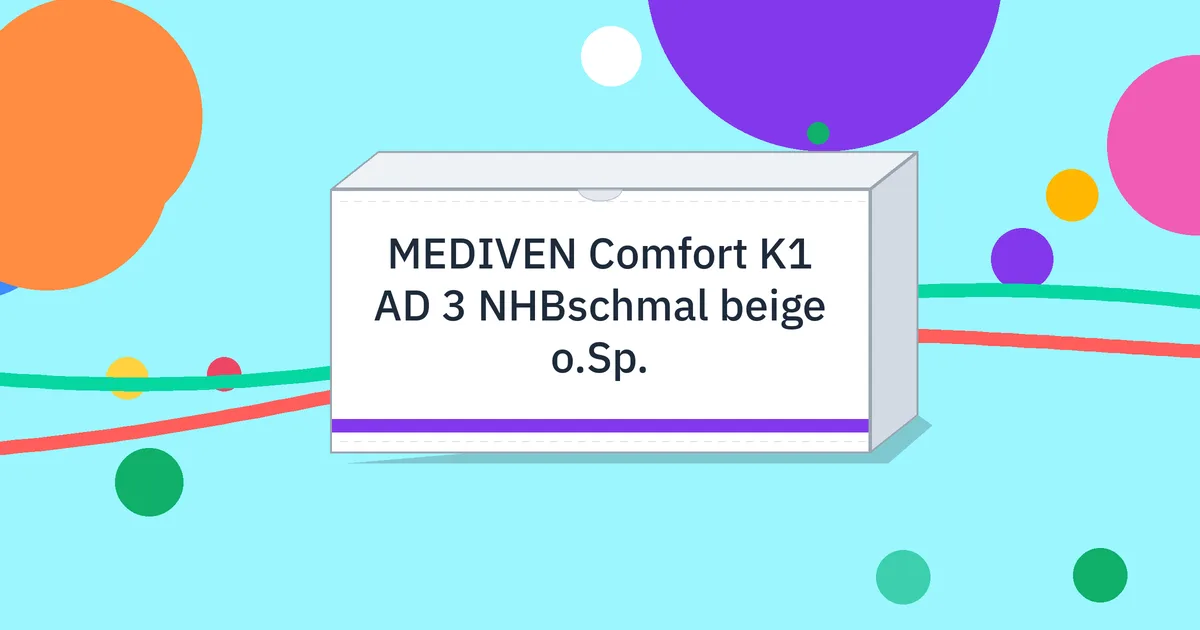 Symbolbild: Packung mit der Aufschrift MEDIVEN Comfort K1 AD 3 NHBschmal beige o.Sp. (PZN 14561914) – Verfügbarkeit und Bezug in Apotheken in Frankfurt am Main
