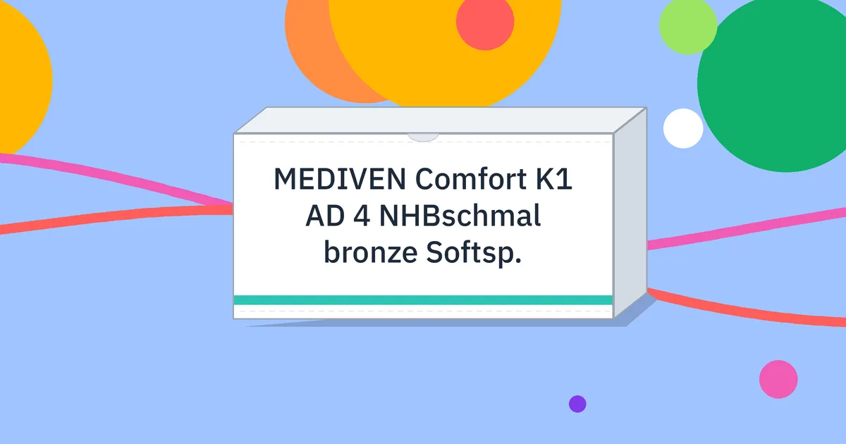 Symbolbild: Packung mit der Aufschrift MEDIVEN Comfort K1 AD 4 NHBschmal bronze Softsp. (PZN 14561848) – Verfügbarkeit und Bezug in Apotheken in Frankfurt am Main