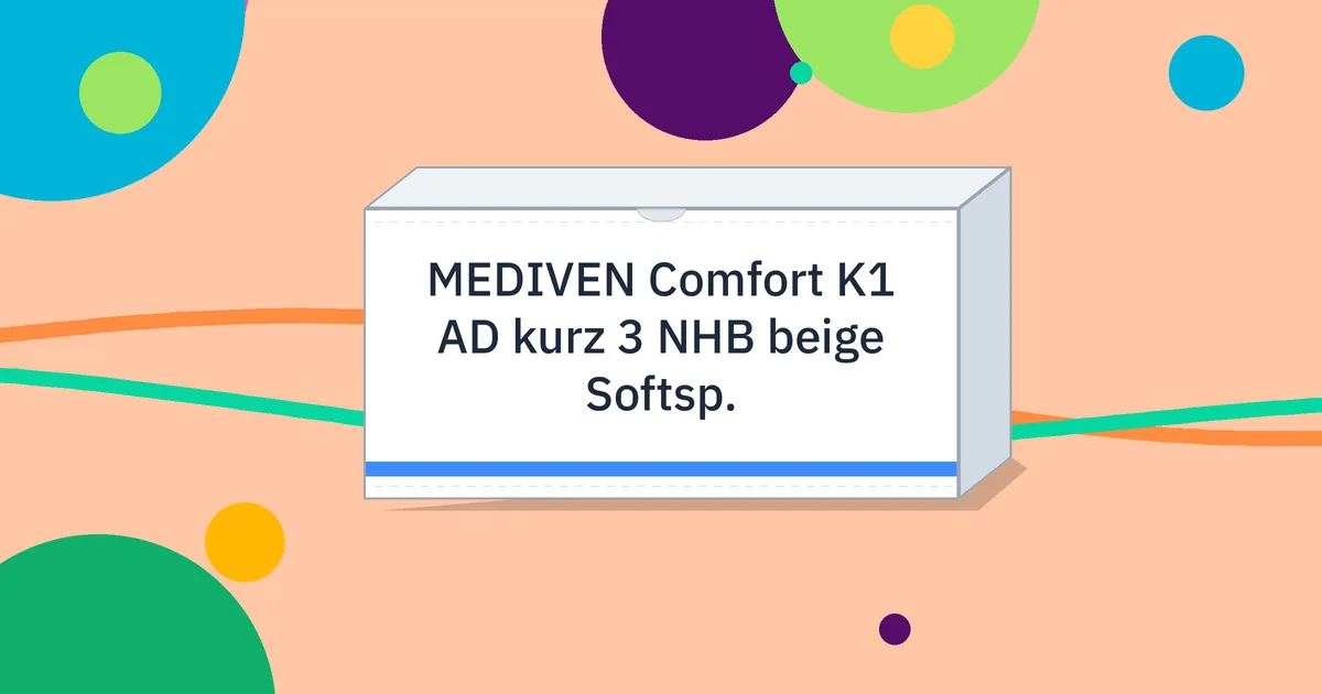 Symbolbild: Packung mit der Aufschrift MEDIVEN Comfort K1 AD kurz 3 NHB beige Softsp. (PZN 14556959) – Verfügbarkeit und Bezug in Apotheken in Frankfurt am Main