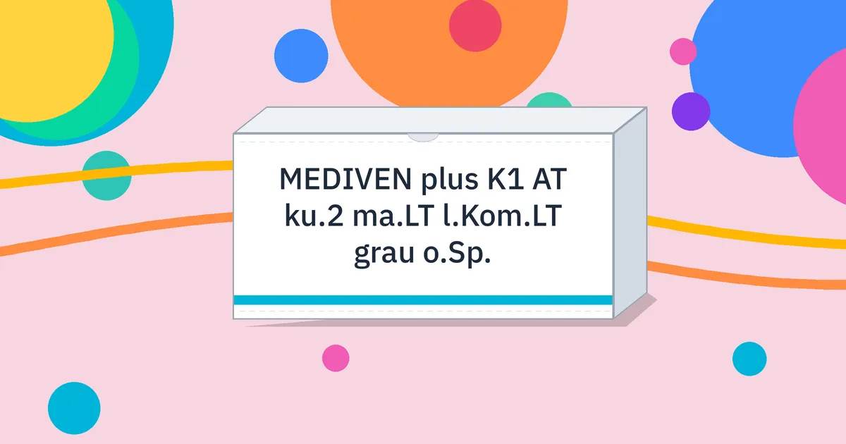 Symbolbild: Packung mit der Aufschrift MEDIVEN plus K1 AT ku.2 ma.LT l.Kom.LT grau o.Sp. (PZN 18943452) – Verfügbarkeit und Bezug in Apotheken in Frankfurt am Main