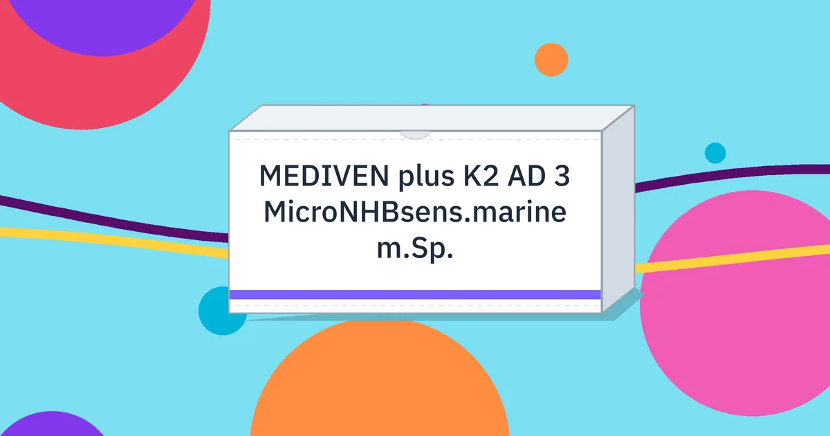Symbolbild: Packung mit der Aufschrift MEDIVEN plus K2 AD 3 MicroNHBsens.marine m.Sp. (PZN 15933269) – Verfügbarkeit und Bezug in Apotheken in Frankfurt am Main
