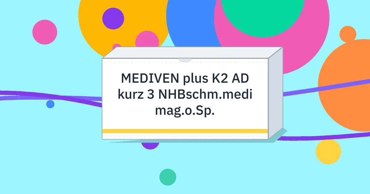 Symbolbild: Packung mit der Aufschrift MEDIVEN plus K2 AD kurz 3 NHBschm.medi mag.o.Sp. (PZN 15926631) – Verfügbarkeit und Bezug in Apotheken in Frankfurt am Main