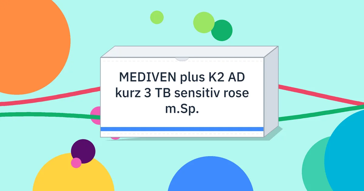 Symbolbild: Packung mit der Aufschrift MEDIVEN plus K2 AD kurz 3 TB sensitiv rose m.Sp. (PZN 15106342) – Verfügbarkeit und Bezug in Apotheken in Frankfurt am Main