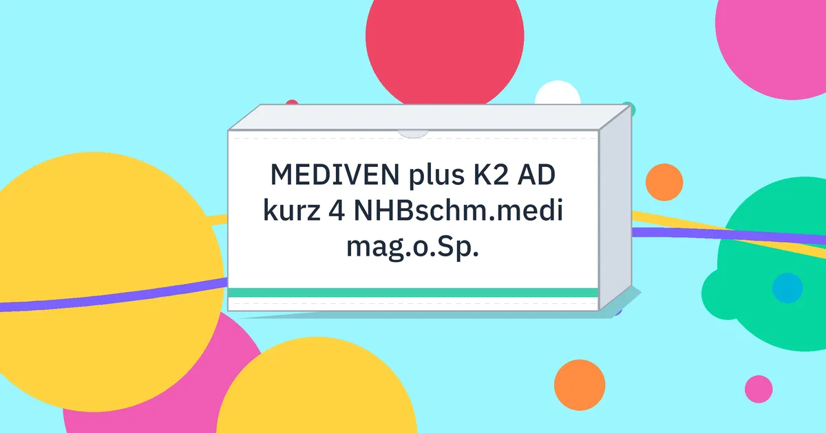 Symbolbild: Packung mit der Aufschrift MEDIVEN plus K2 AD kurz 4 NHBschm.medi mag.o.Sp. (PZN 15926648) – Verfügbarkeit und Bezug in Apotheken in Frankfurt am Main