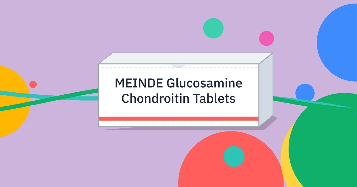 Symbolbild: Packung mit der Aufschrift MEINDE Glucosamine Chondroitin Tablets (PZN 20103280) – Verfügbarkeit und Bezug in Apotheken in Frankfurt am Main