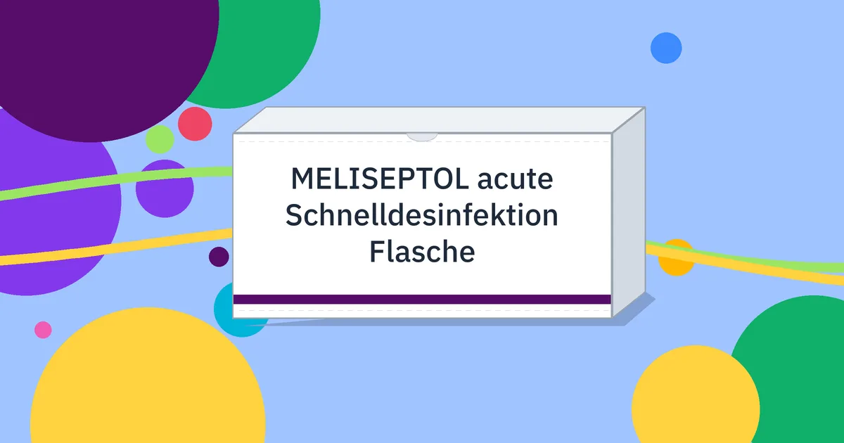 Symbolbild: Packung mit der Aufschrift MELISEPTOL acute Schnelldesinfektion Flasche (PZN 16771082) – Verfügbarkeit und Bezug in Apotheken in Frankfurt am Main