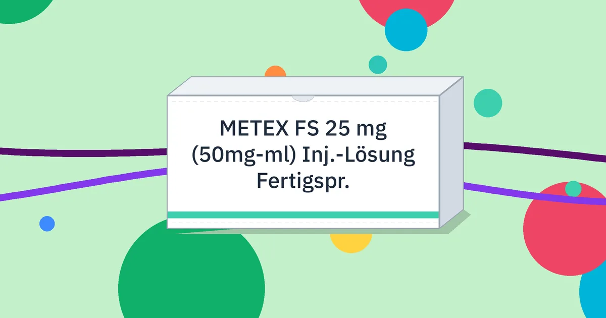 Symbolbild: Packung mit der Aufschrift METEX FS 25 mg (50mg-ml) Inj.-Lösung Fertigspr. (PZN 01178332) – Verfügbarkeit und Bezug in Apotheken in Frankfurt am Main
