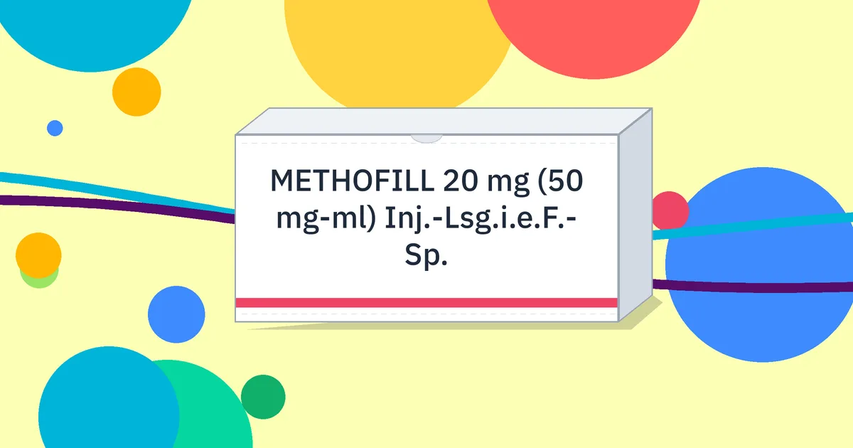 Symbolbild: Packung mit der Aufschrift METHOFILL 20 mg (50 mg-ml) Inj.-Lsg.i.e.F.-Sp. (PZN 11695689) – Verfügbarkeit und Bezug in Apotheken in Frankfurt am Main