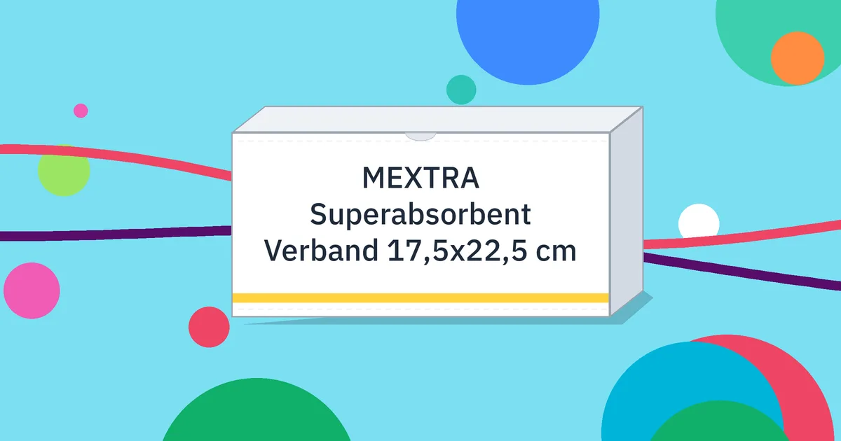 Symbolbild: Packung mit der Aufschrift MEXTRA Superabsorbent Verband 17,5x22,5 cm (PZN 16329475) – Verfügbarkeit und Bezug in Apotheken in Frankfurt am Main