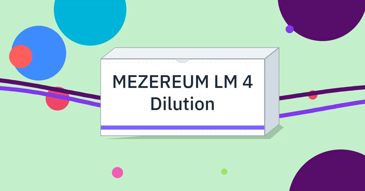 Symbolbild: Packung mit der Aufschrift MEZEREUM LM 4 Dilution (PZN 12956123) – Verfügbarkeit und Bezug in Apotheken in Frankfurt am Main