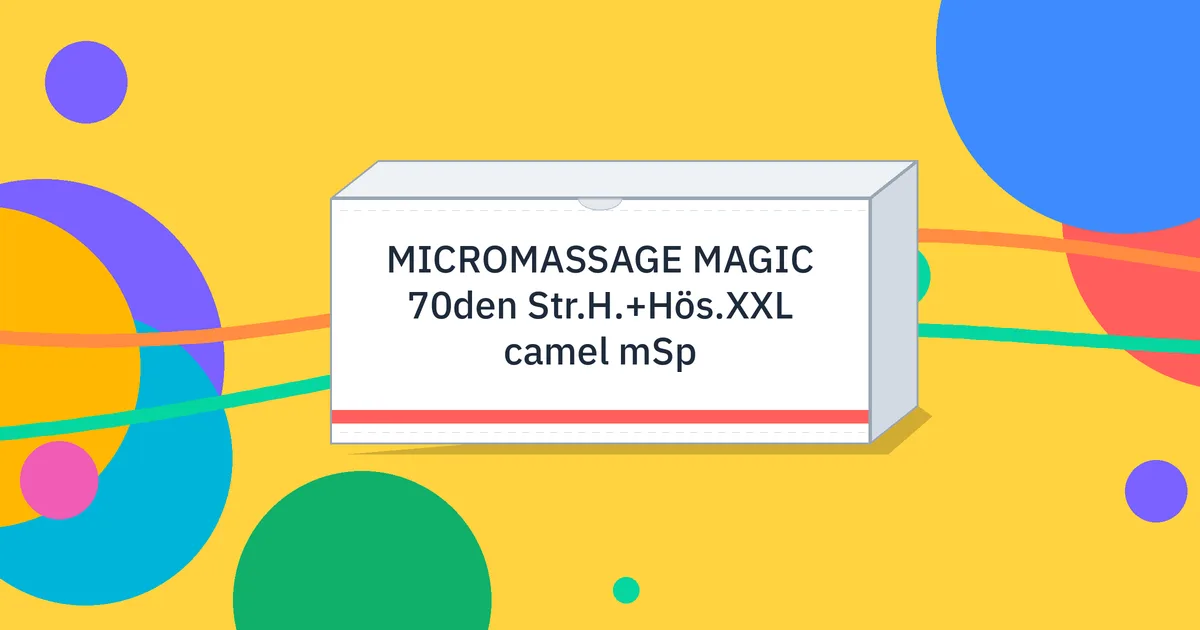 Symbolbild: Packung mit der Aufschrift MICROMASSAGE MAGIC 70den Str.H.+Hös.XXL camel mSp (PZN 03995271) – Verfügbarkeit und Bezug in Apotheken in Frankfurt am Main