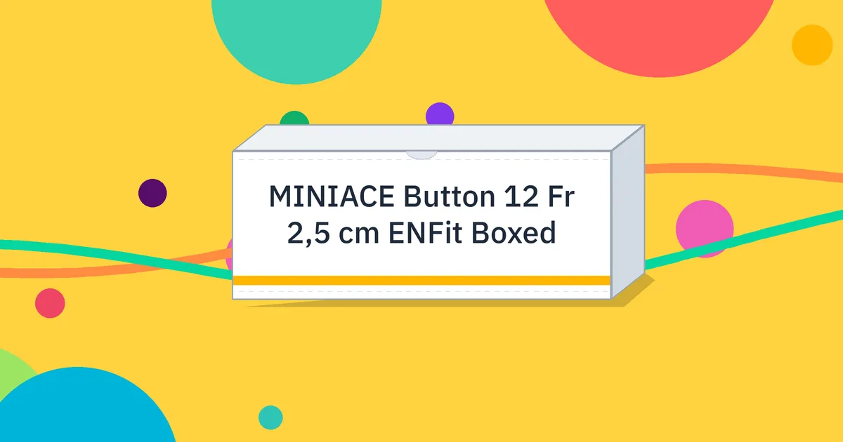 Symbolbild: Packung mit der Aufschrift MINIACE Button 12 Fr 2,5 cm ENFit Boxed (PZN 16953558) – Verfügbarkeit und Bezug in Apotheken in Frankfurt am Main