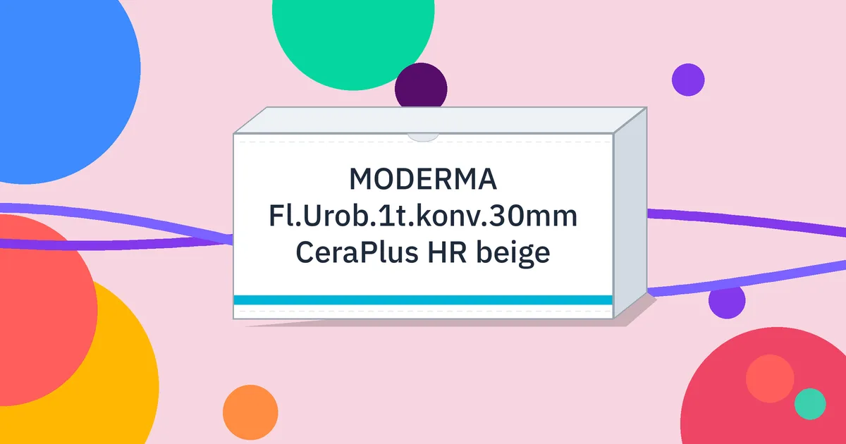 Symbolbild: Packung mit der Aufschrift MODERMA Fl.Urob.1t.konv.30mm CeraPlus HR beige (PZN 16243182) – Verfügbarkeit und Bezug in Apotheken in Frankfurt am Main
