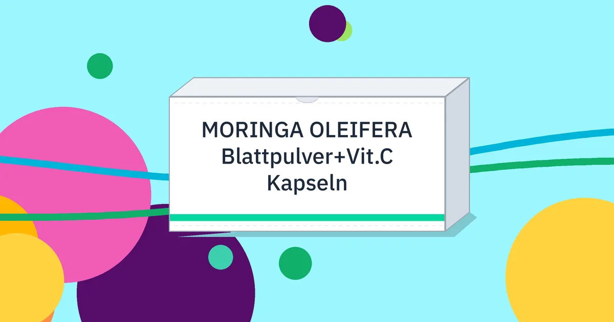 Symbolbild: Packung mit der Aufschrift MORINGA OLEIFERA Blattpulver+Vit.C Kapseln (PZN 10352651) – Verfügbarkeit und Bezug in Apotheken in Frankfurt am Main