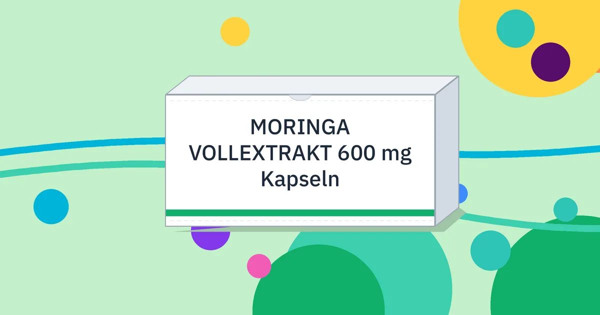 Symbolbild: Packung mit der Aufschrift MORINGA VOLLEXTRAKT 600 mg Kapseln (PZN 10407464) – Verfügbarkeit und Bezug in Apotheken in Frankfurt am Main