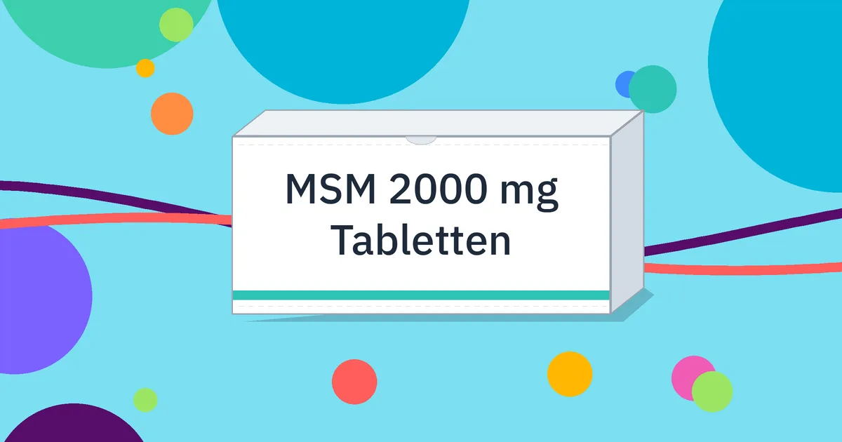 Symbolbild: Packung mit der Aufschrift MSM 2000 mg Tabletten (PZN 17165538) – Verfügbarkeit und Bezug in Apotheken in Frankfurt am Main